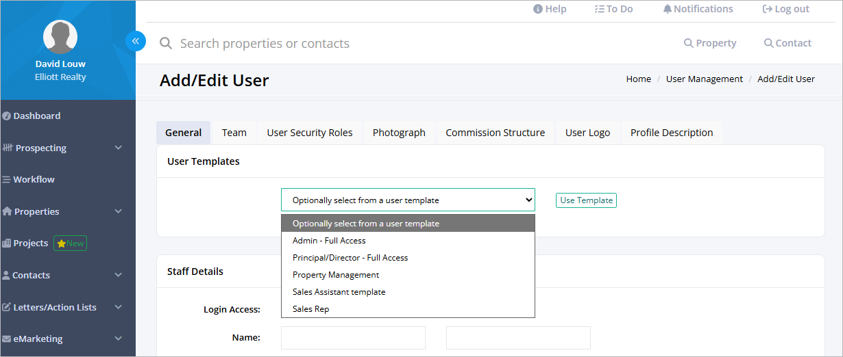 Manage the user management settings – VaultRE