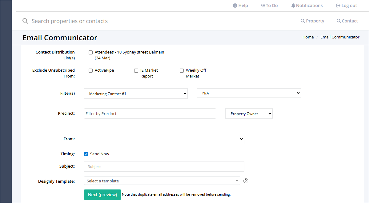 Manage the email communicator – VaultRE