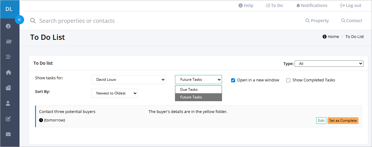 To Do list overview – VaultRE