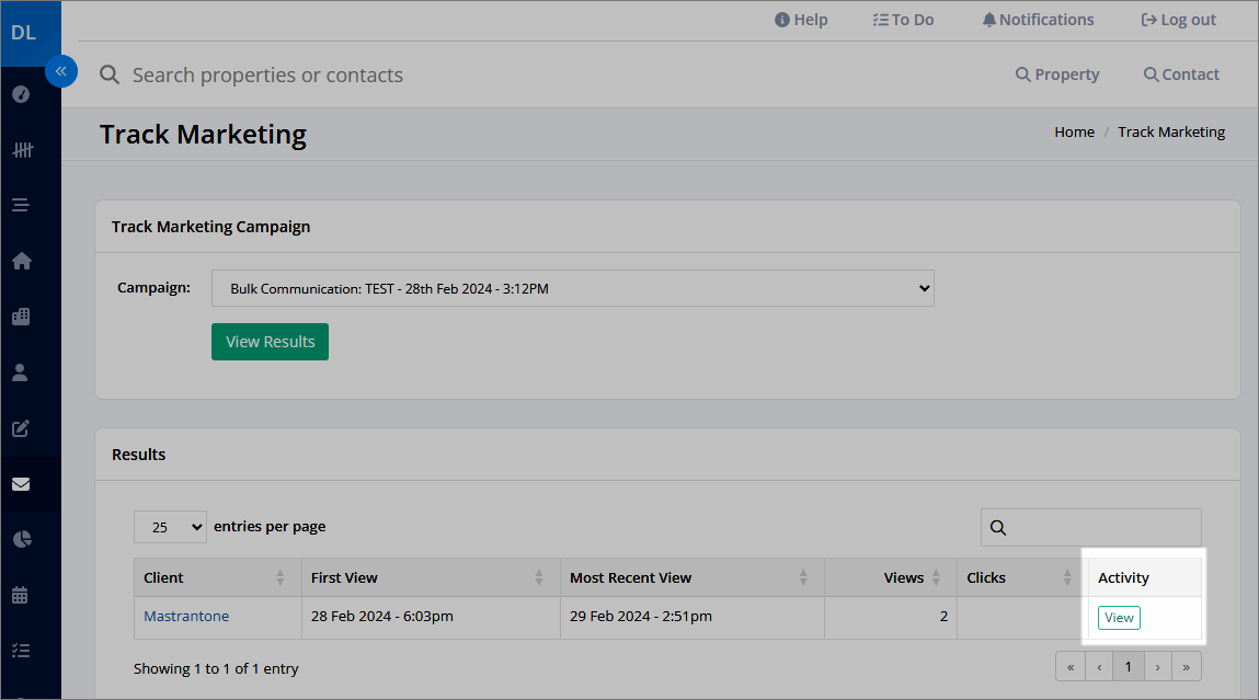 Use the track marketing campaign – VaultRE