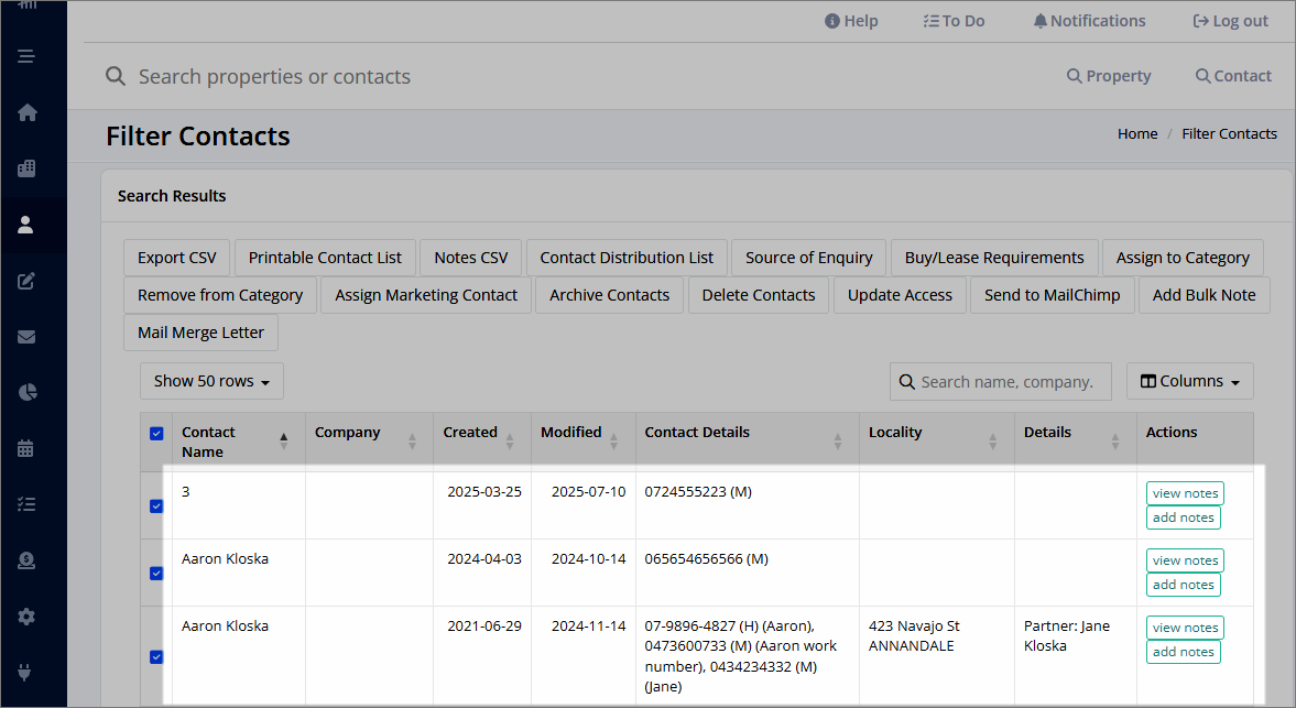 Use filter contacts – VaultRE
