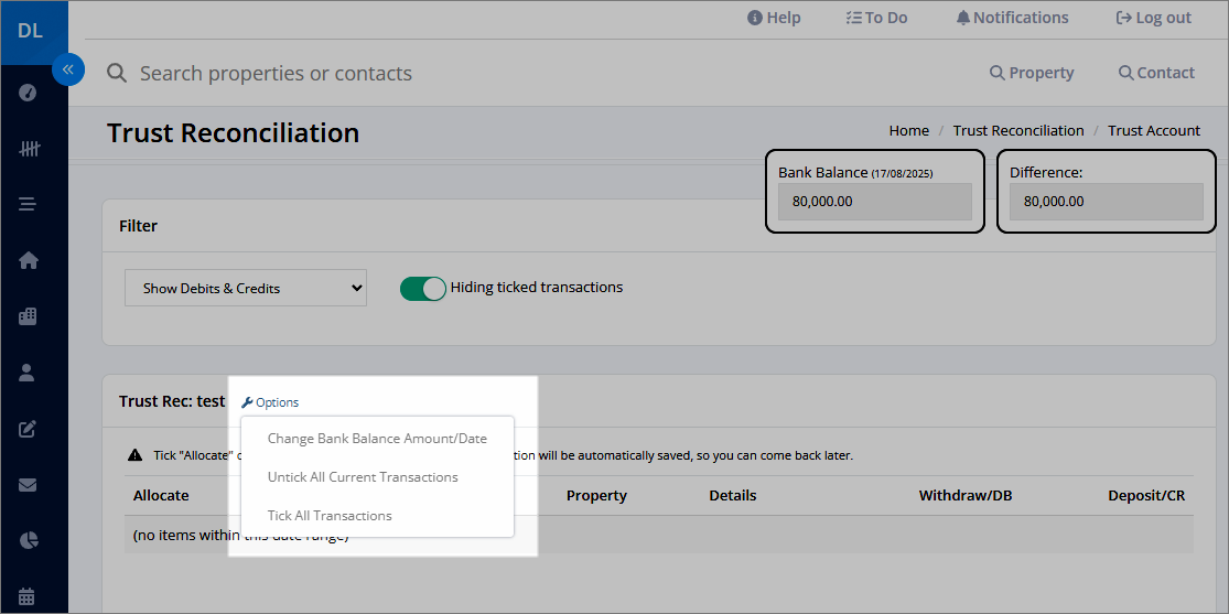 Perform your trust reconciliation – VaultRE