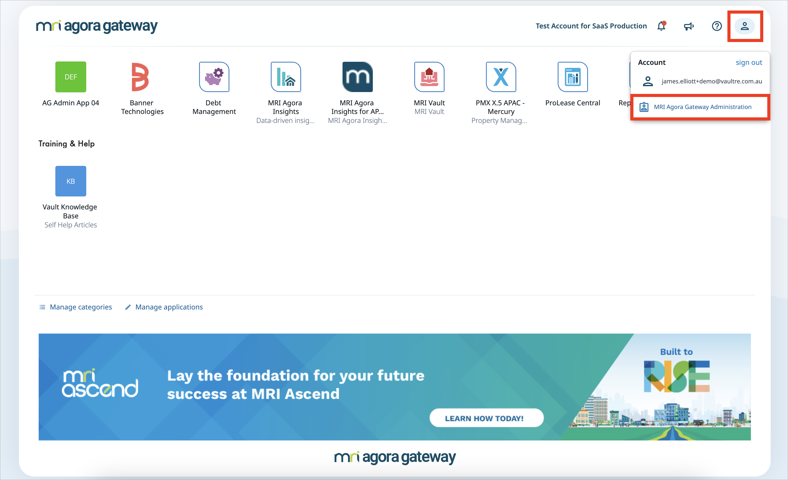 Manage Agora Gateway Administration – VaultRE