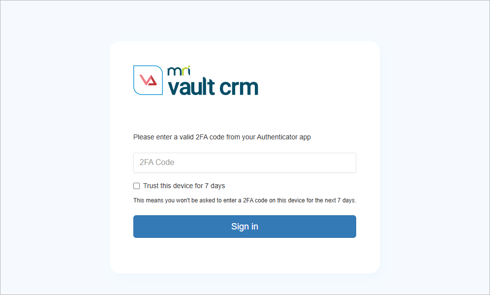 Set up Two-Factor Authentication (2FA) – VaultRE