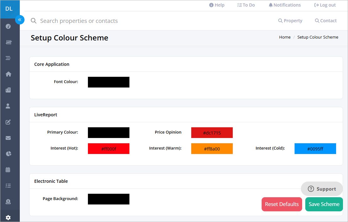 Manage the colour scheme – VaultRE