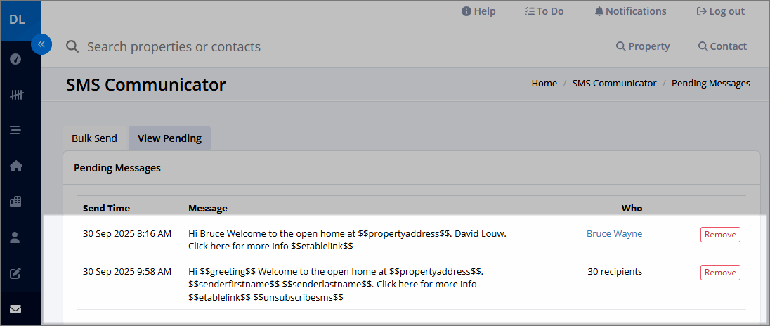 Use the bulk SMS/TXT Communicator – VaultRE