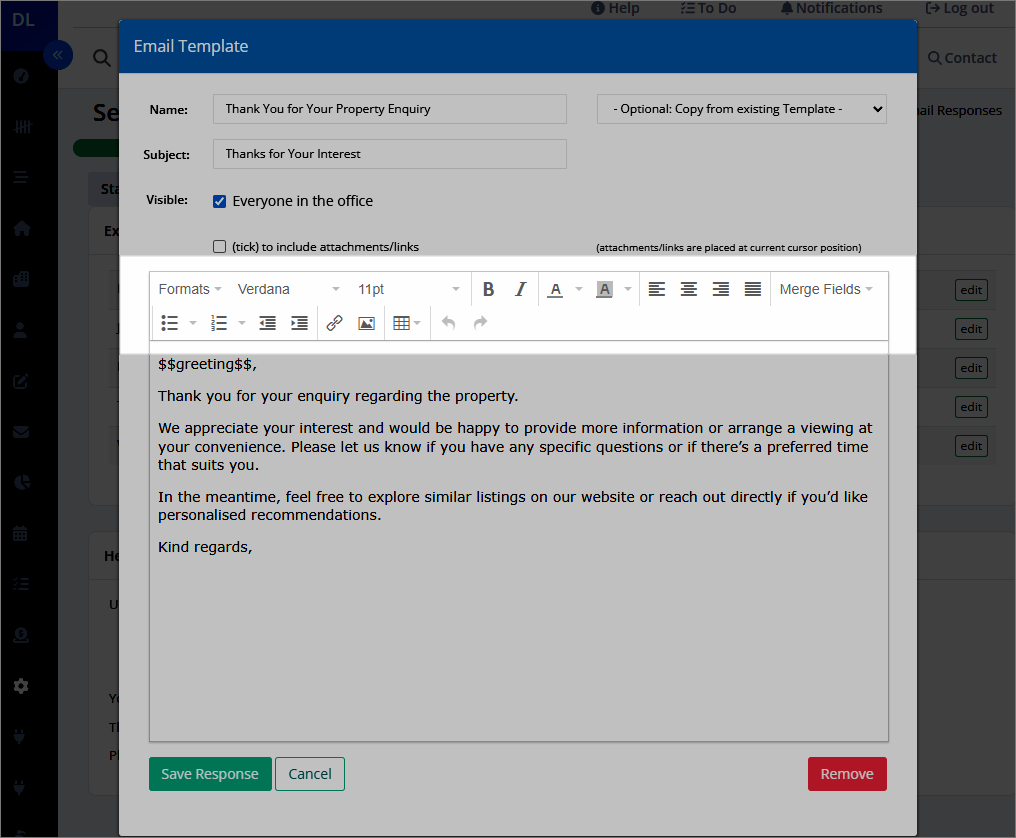 Manage email response templates – VaultRE