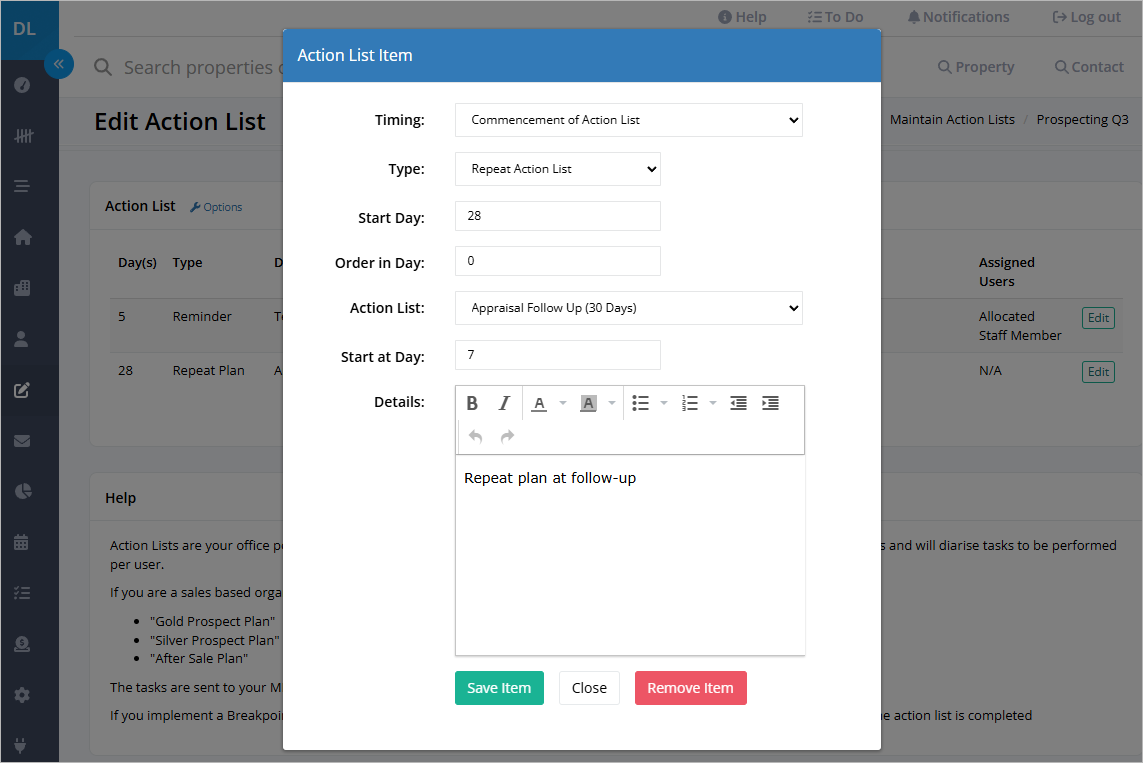 Manage action list automation and editing – VaultRE