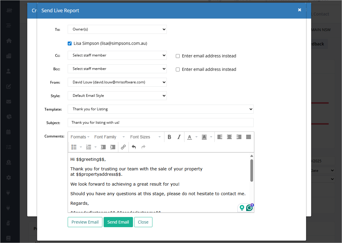 Use the owner feedback live report – VaultRE