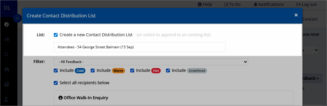 Create a distribution list via the owner feedback report – VaultRE
