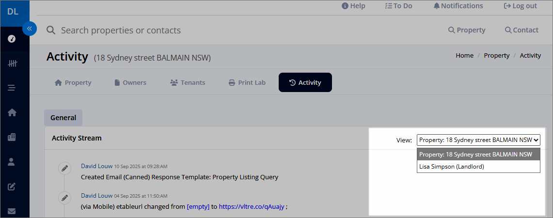 Use the property activity log – VaultRE