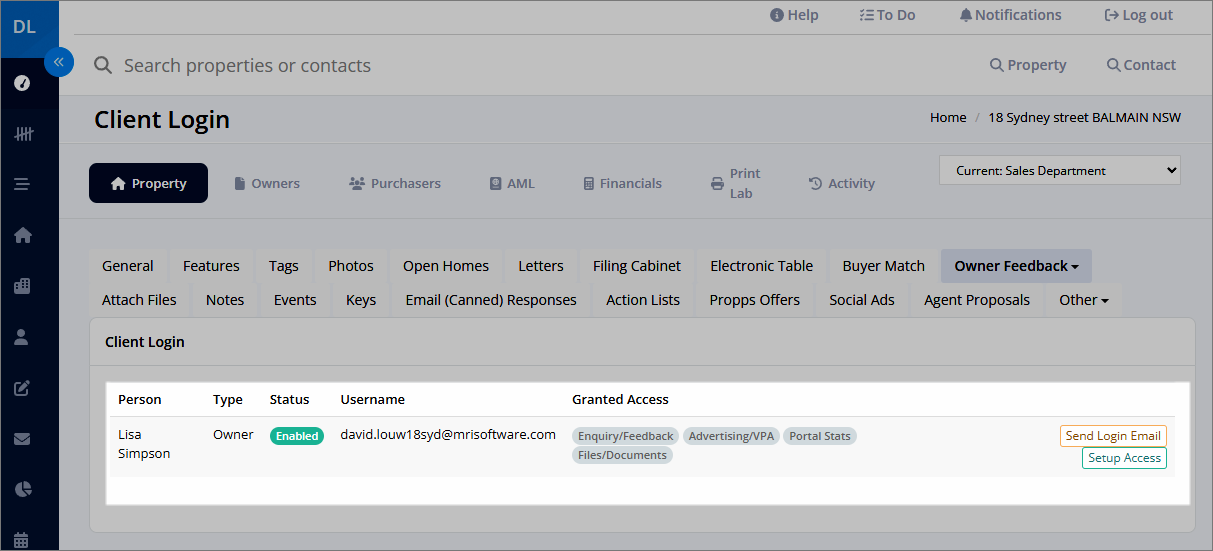 Set up the client login – VaultRE