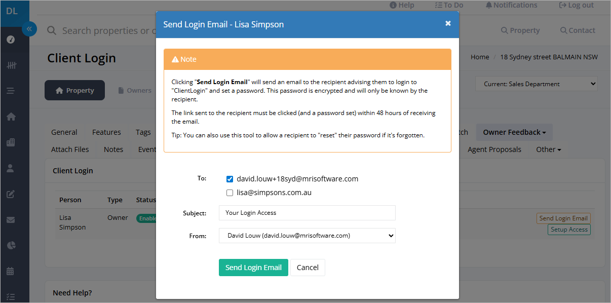 Set up the client login – VaultRE