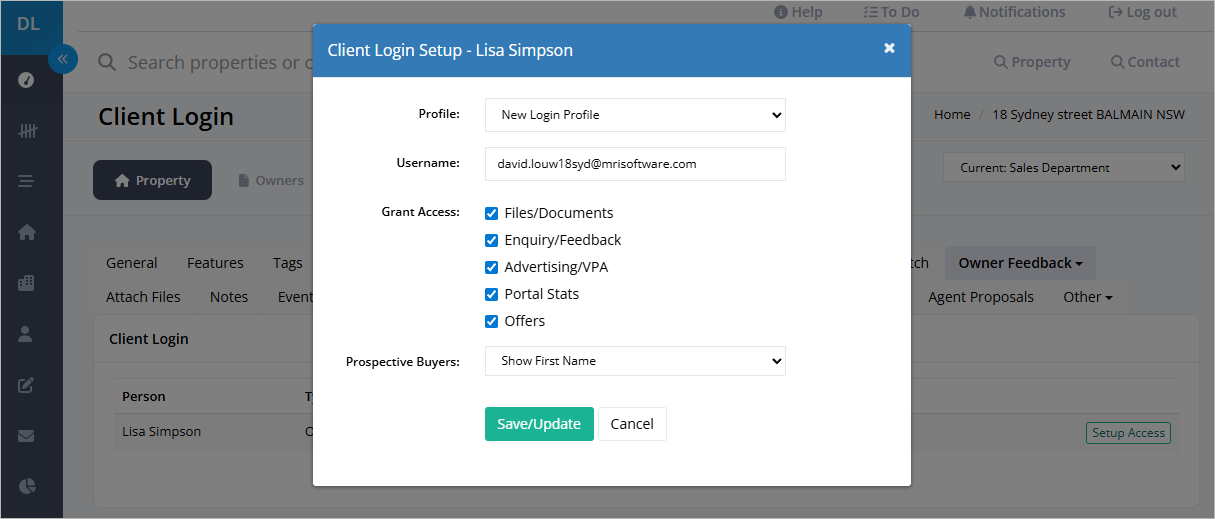 Set up the client login – VaultRE