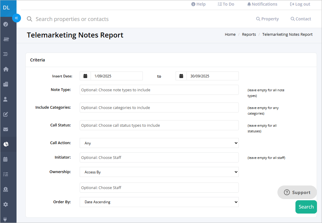 Telemarketing notes report overview – VaultRE