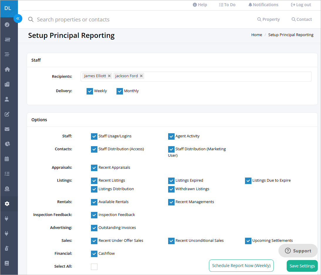 Set up principal reporting – VaultRE