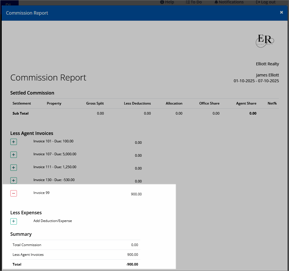 Link an agent’s expense invoice to a commission statement – VaultRE