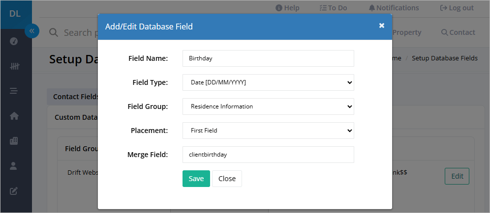 Manage custom database fields – VaultRE
