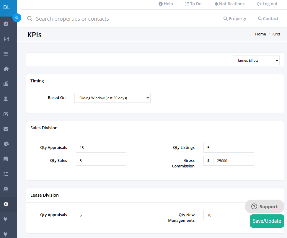Manage KPIs to track performance – VaultRE