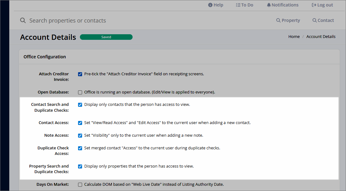 Manage database access settings – VaultRE