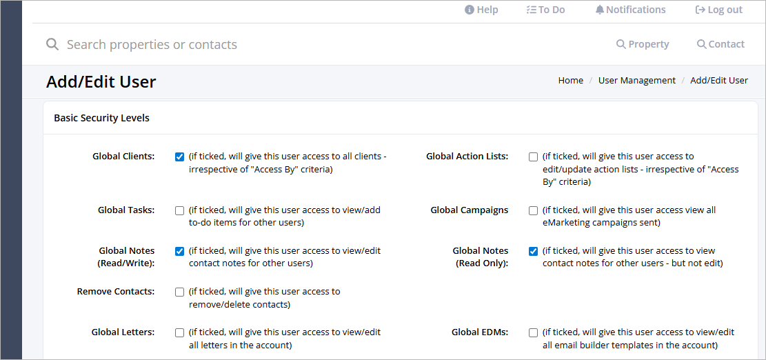 Manage database access settings – VaultRE