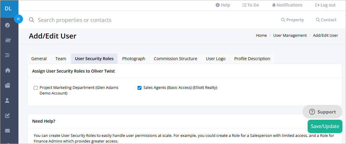 Manage user security roles – VaultRE