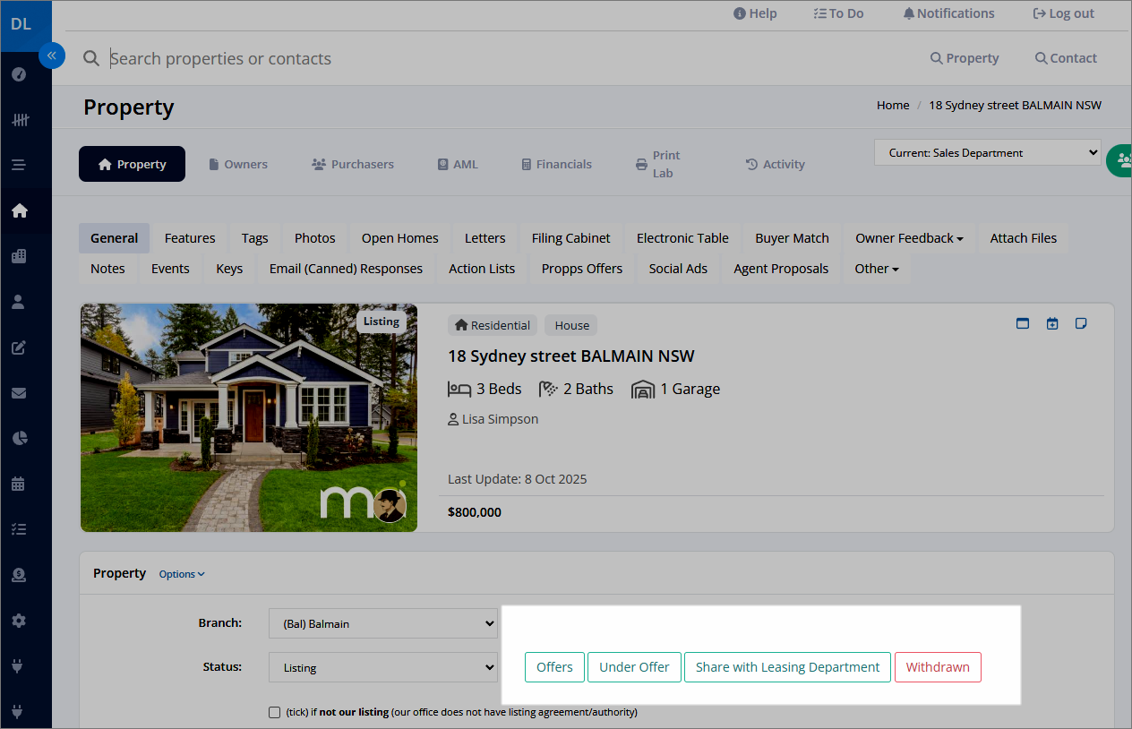 Manage listings under offer (conditional) – VaultRE