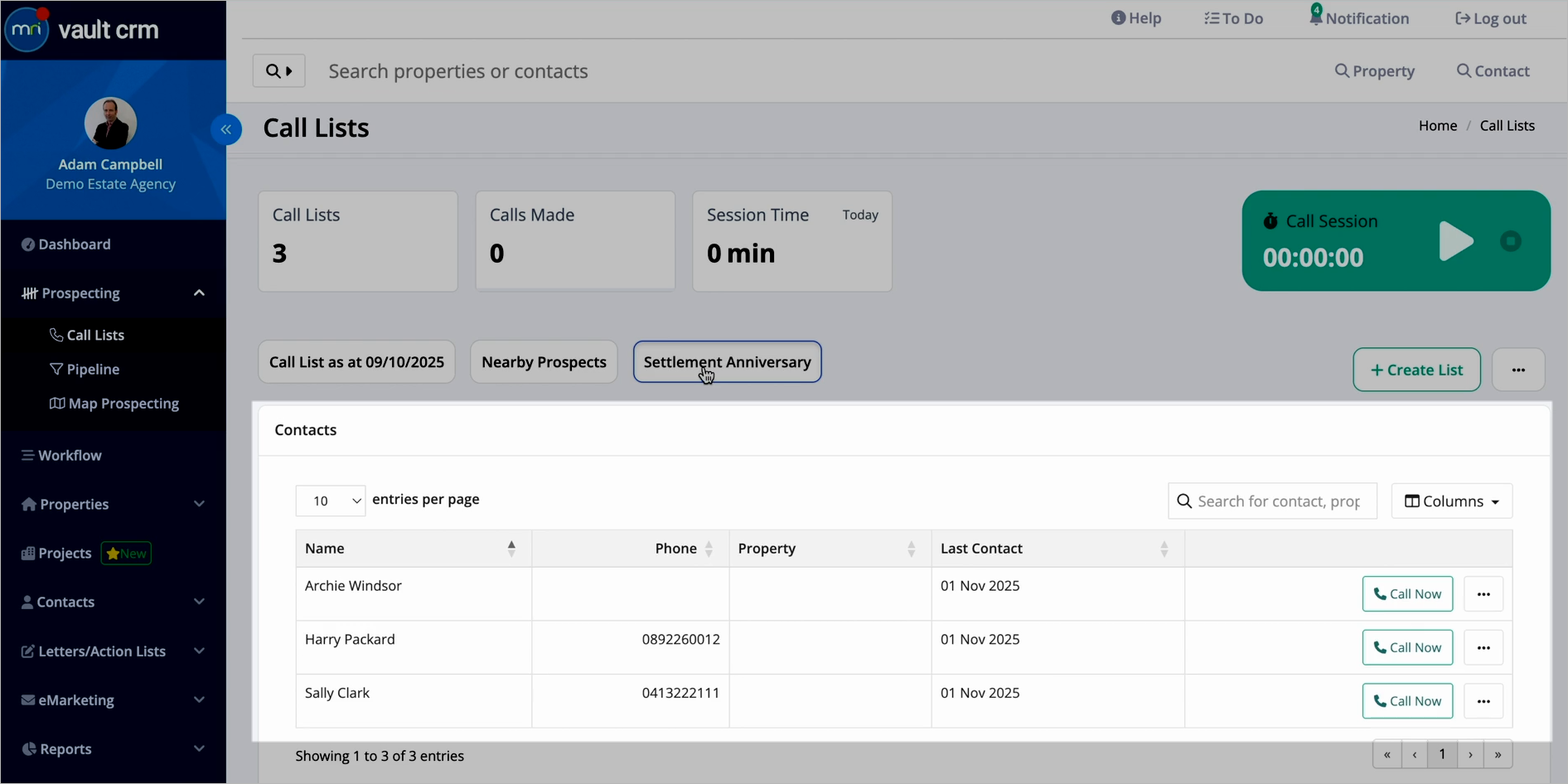 Use call lists to connect with prospects – VaultRE