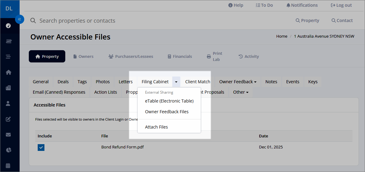 Manage document sharing in client login – VaultRE