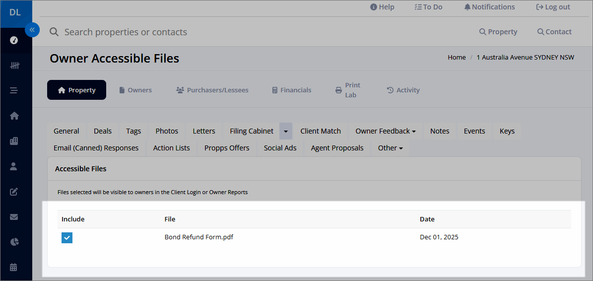 Manage document sharing in client login – VaultRE